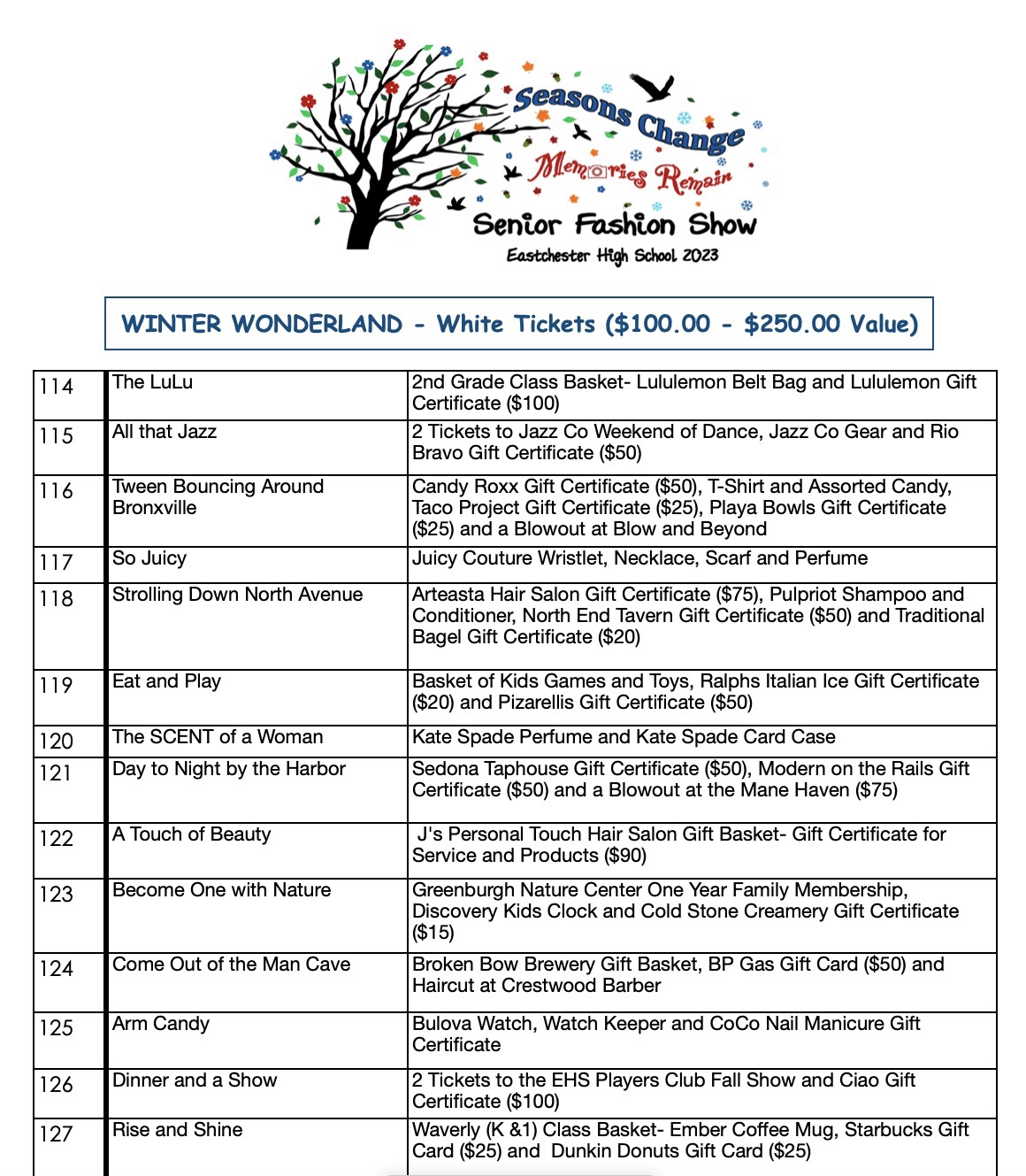 Sneak Peek of Raffle Prizes for EHS Fashion Show – EHS PTA