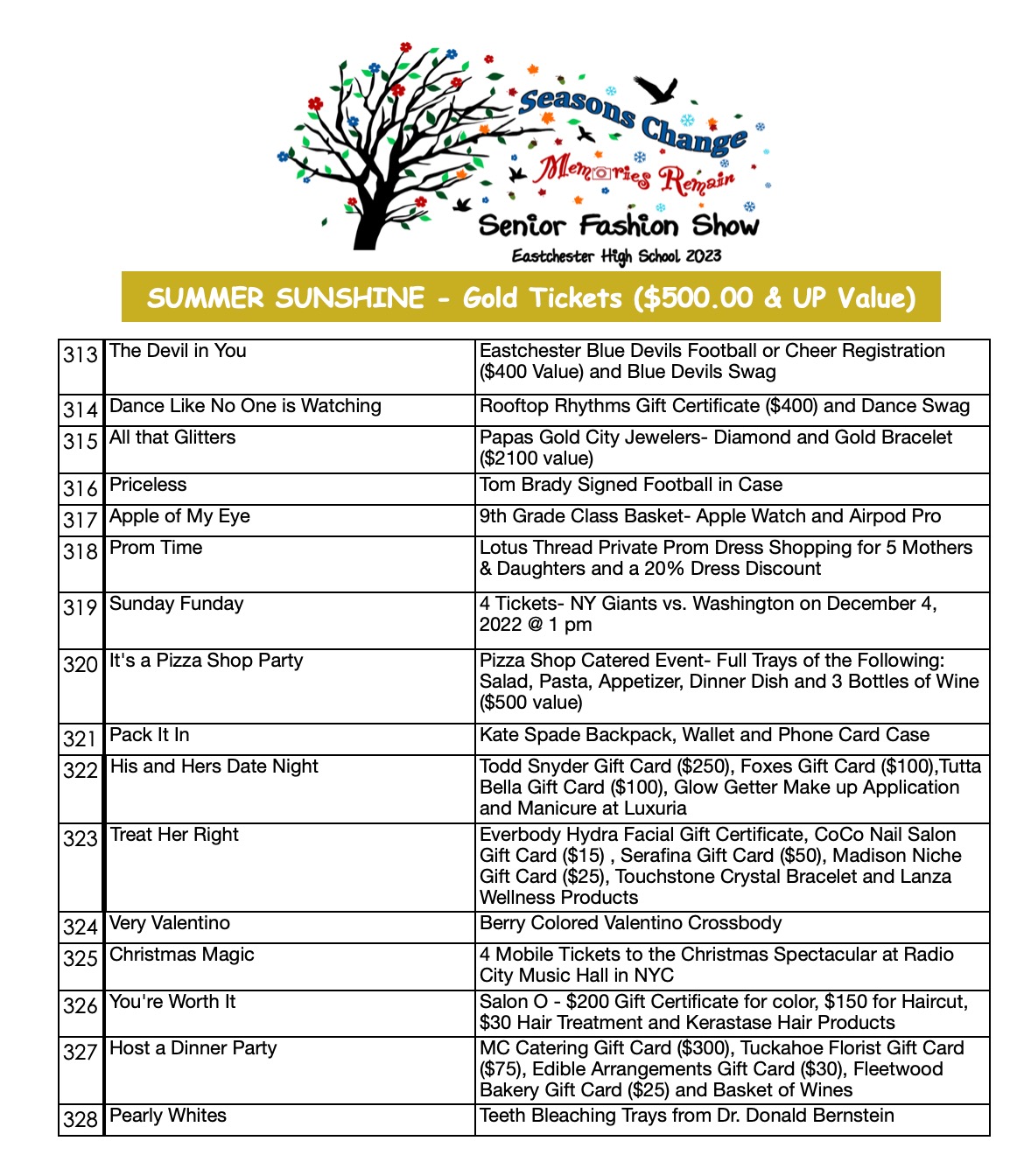 Sneak Peek of Raffle Prizes for EHS Fashion Show – EHS PTA