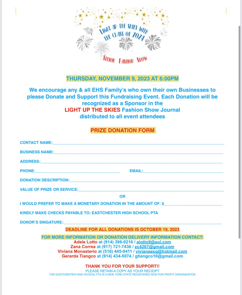 Solicitations: Raffle + Prize Items Needed – EHS PTA